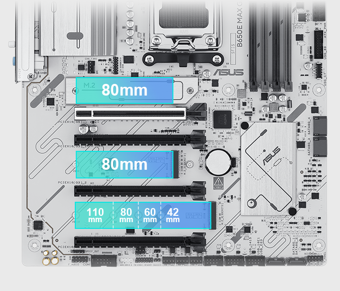 ASUS B650E MAX GAMING WIFI W - AMD B650 AM5, PCIe 5.0, ATX Motherboard, White PCB, DDR5, 3x M.2 ...